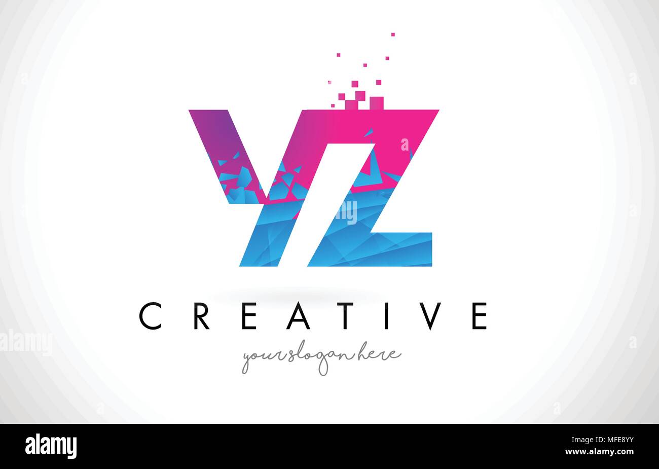 YZ Y Z Letter Logo with Broken Shattered Blue Pink Triangles Texture ...