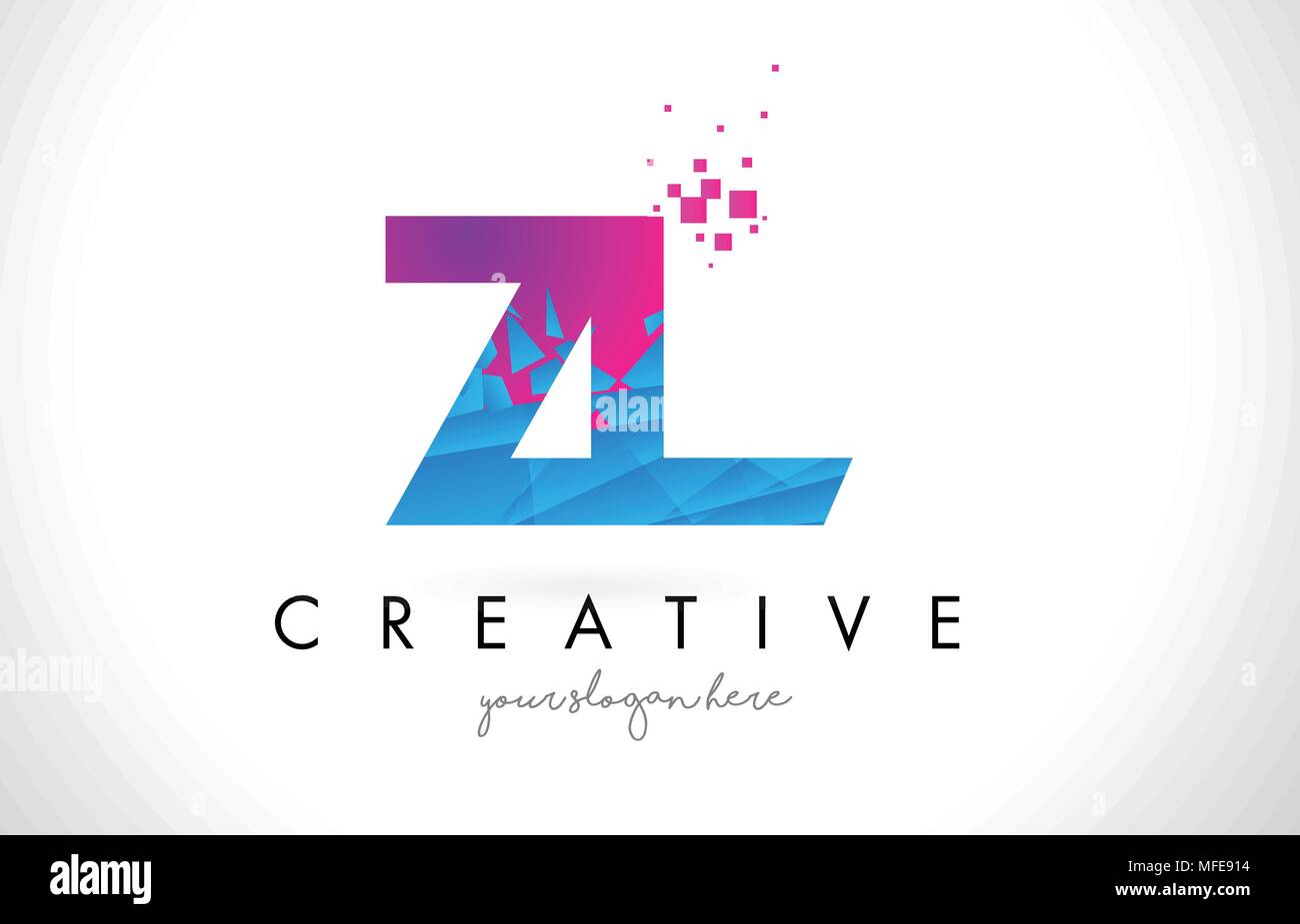 ZL Z L Letter Logo with Broken Shattered Blue Pink Triangles Texture ...