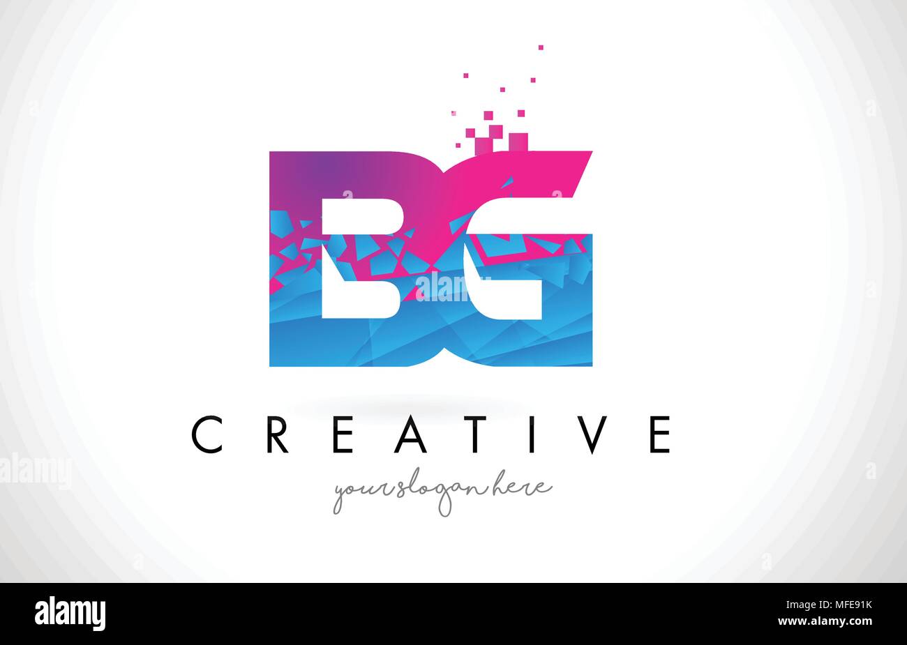 BG B G Letter Logo with Broken Shattered Blue Pink Triangles Texture ...