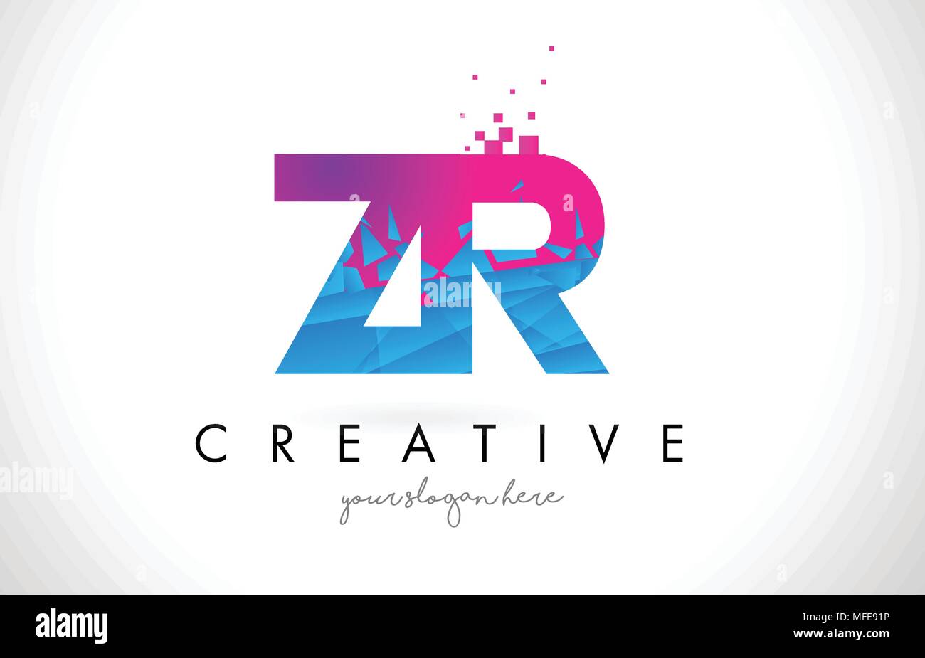 ZR Z R Letter Logo with Broken Shattered Blue Pink Triangles Texture ...
