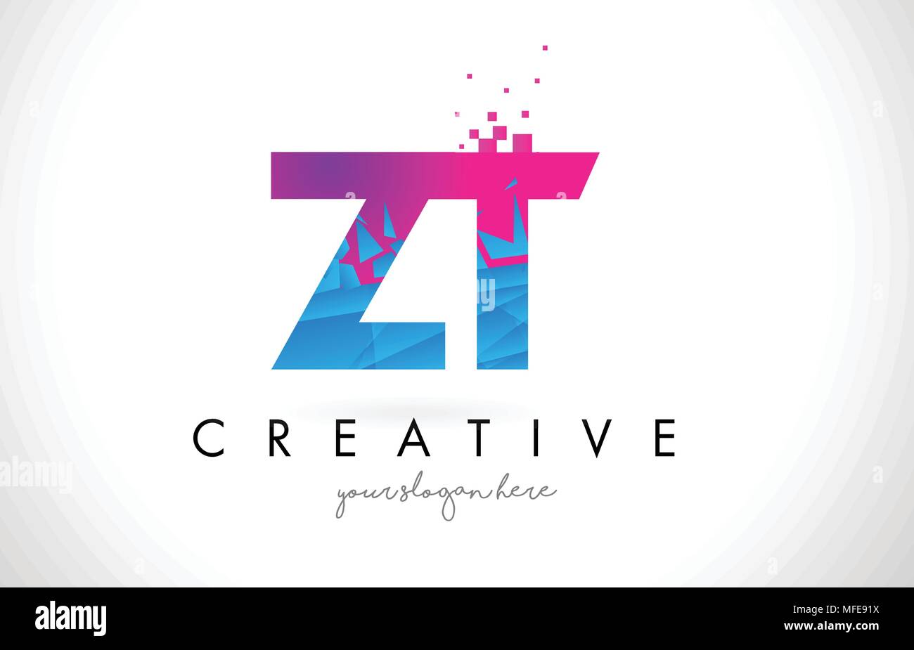 ZT Z T Letter Logo with Broken Shattered Blue Pink Triangles Texture ...