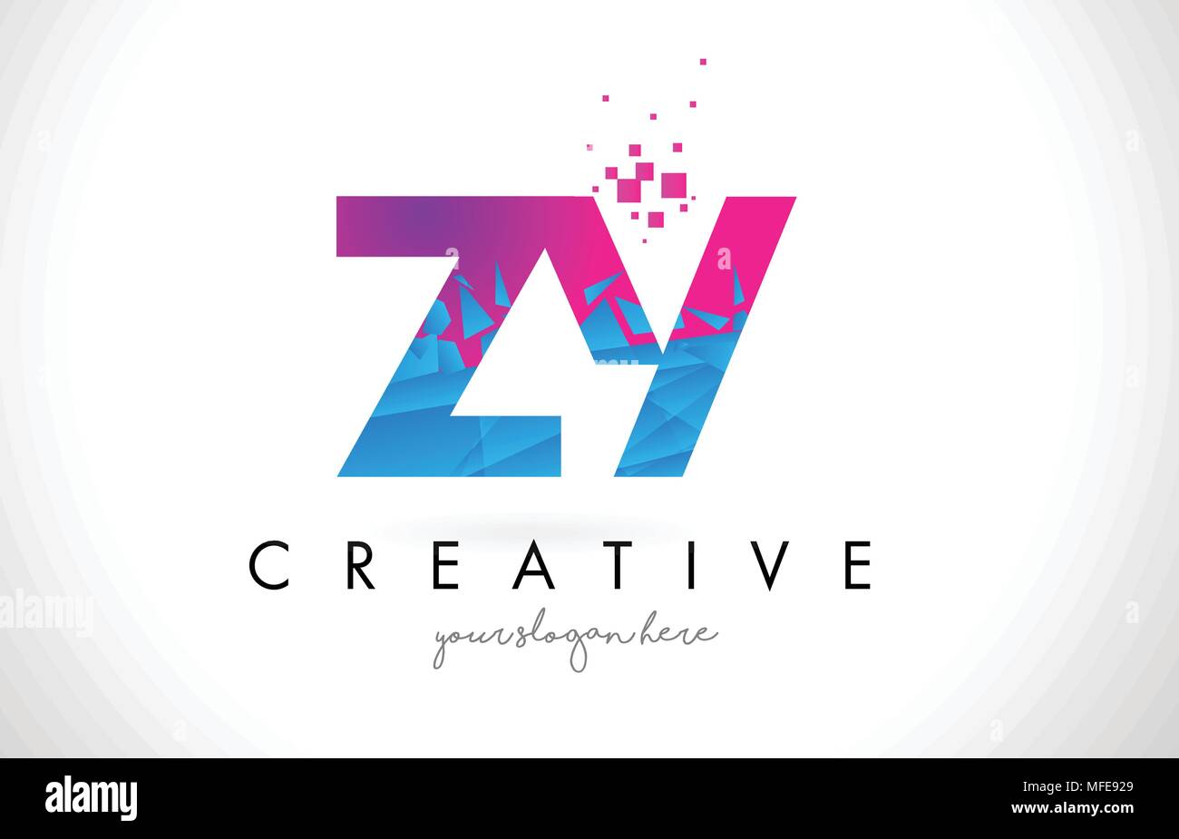 ZY Z Y Letter Logo with Broken Shattered Blue Pink Triangles Texture ...