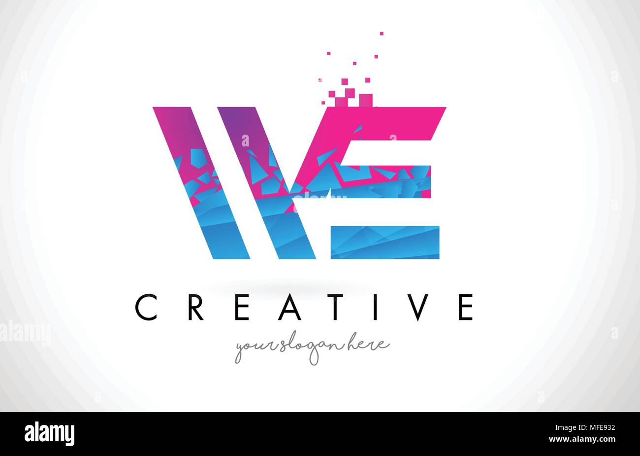 WE W E Letter Logo with Broken Shattered Blue Pink Triangles Texture ...