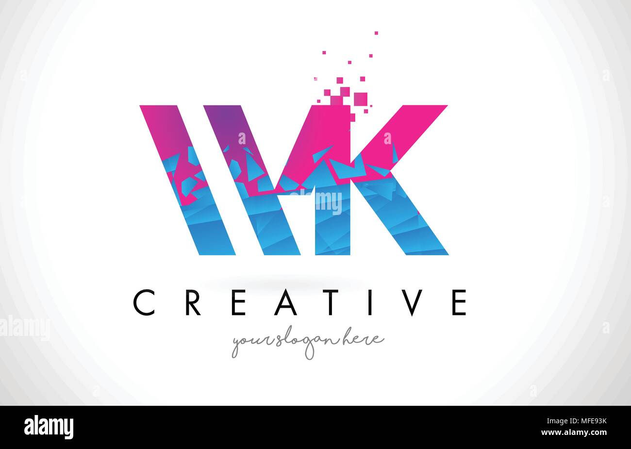 WK W K Letter Logo with Broken Shattered Blue Pink Triangles Texture ...