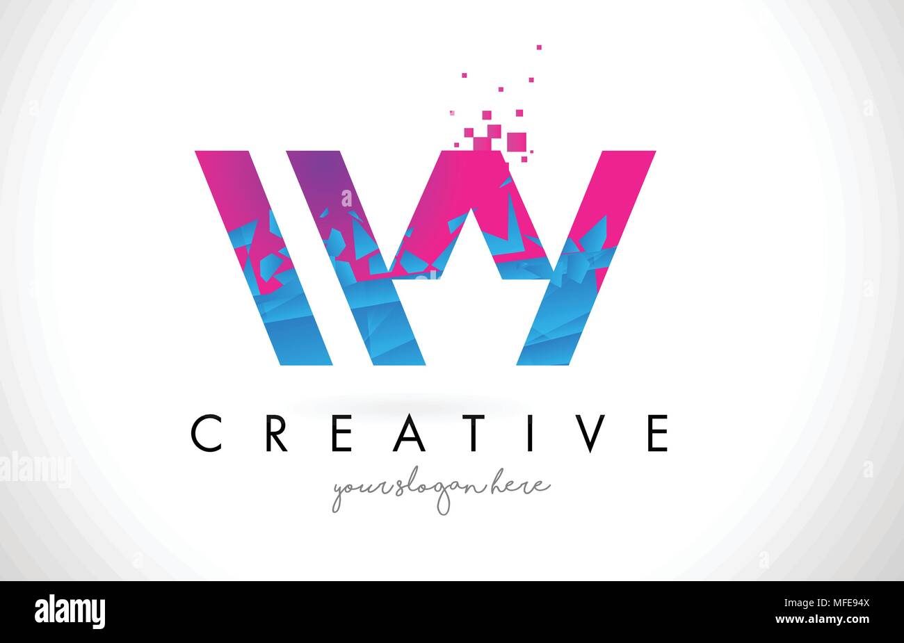 WY W Y Letter Logo with Broken Shattered Blue Pink Triangles Texture ...