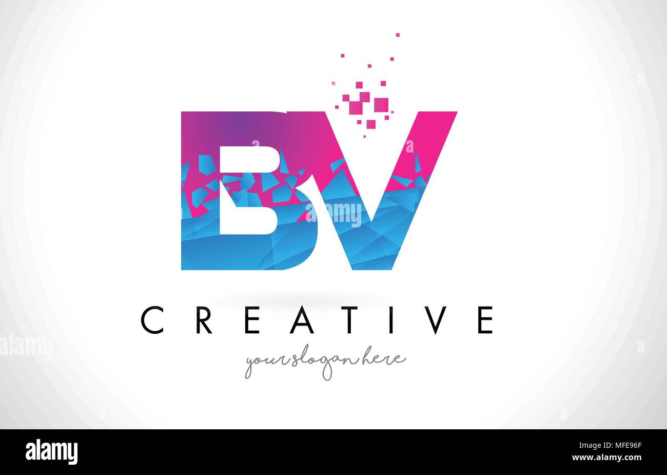BV B V Letter Logo with Broken Shattered Blue Pink Triangles Texture ...