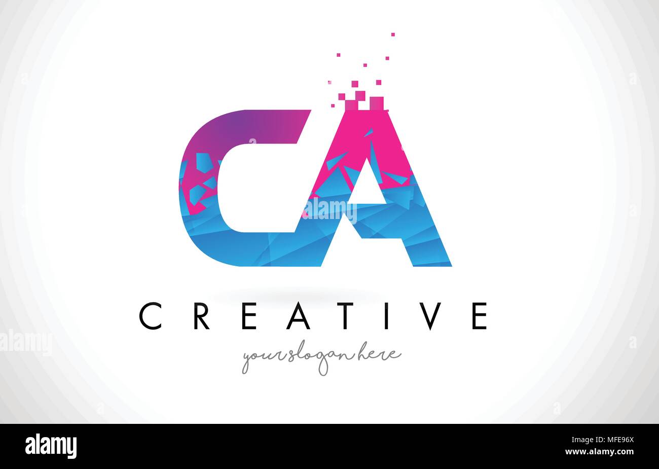 CA C A Letter Logo with Broken Shattered Blue Pink Triangles Texture ...