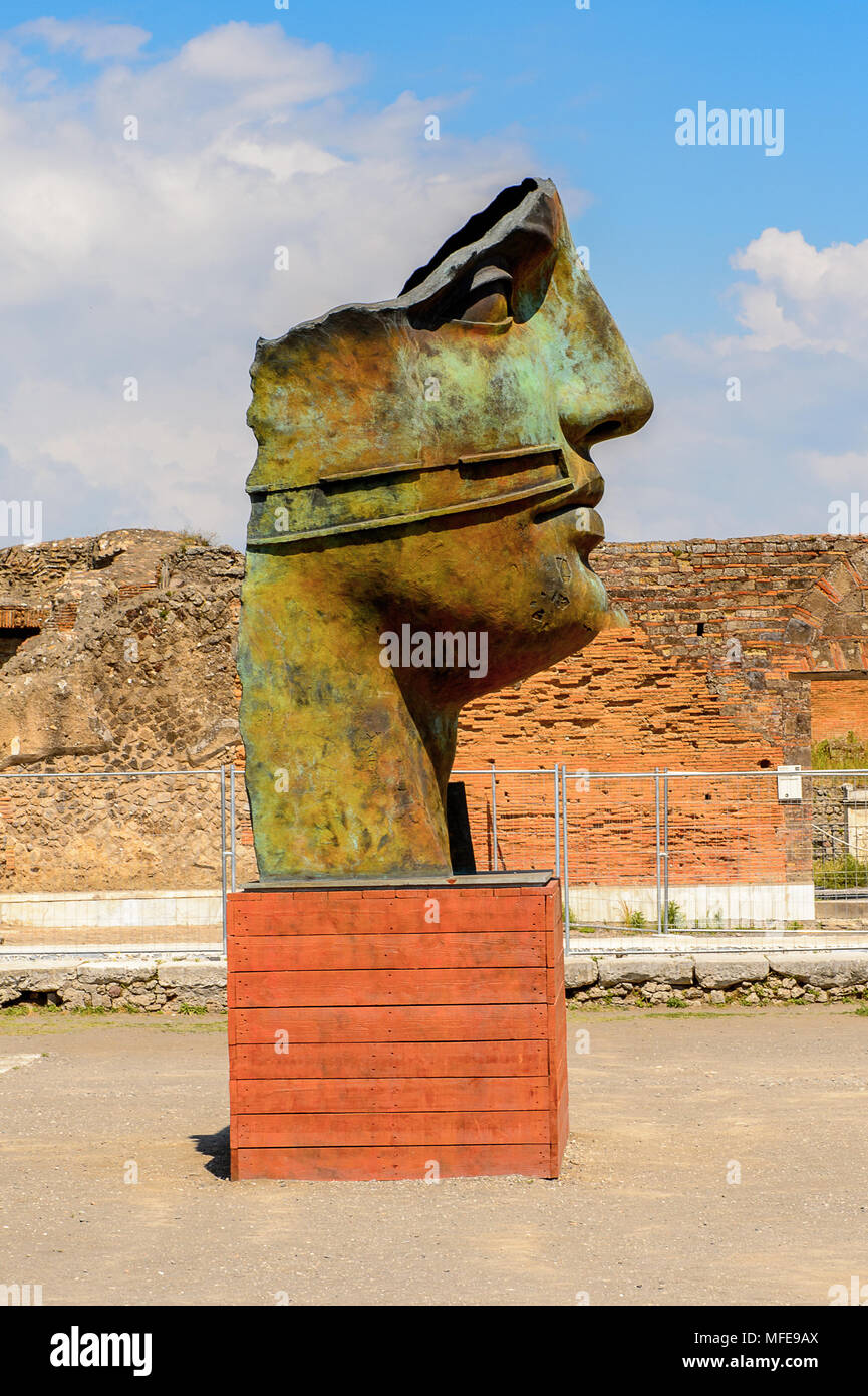 Statue of Pompeii, an ancient Roman town destroyed by the volcano ...