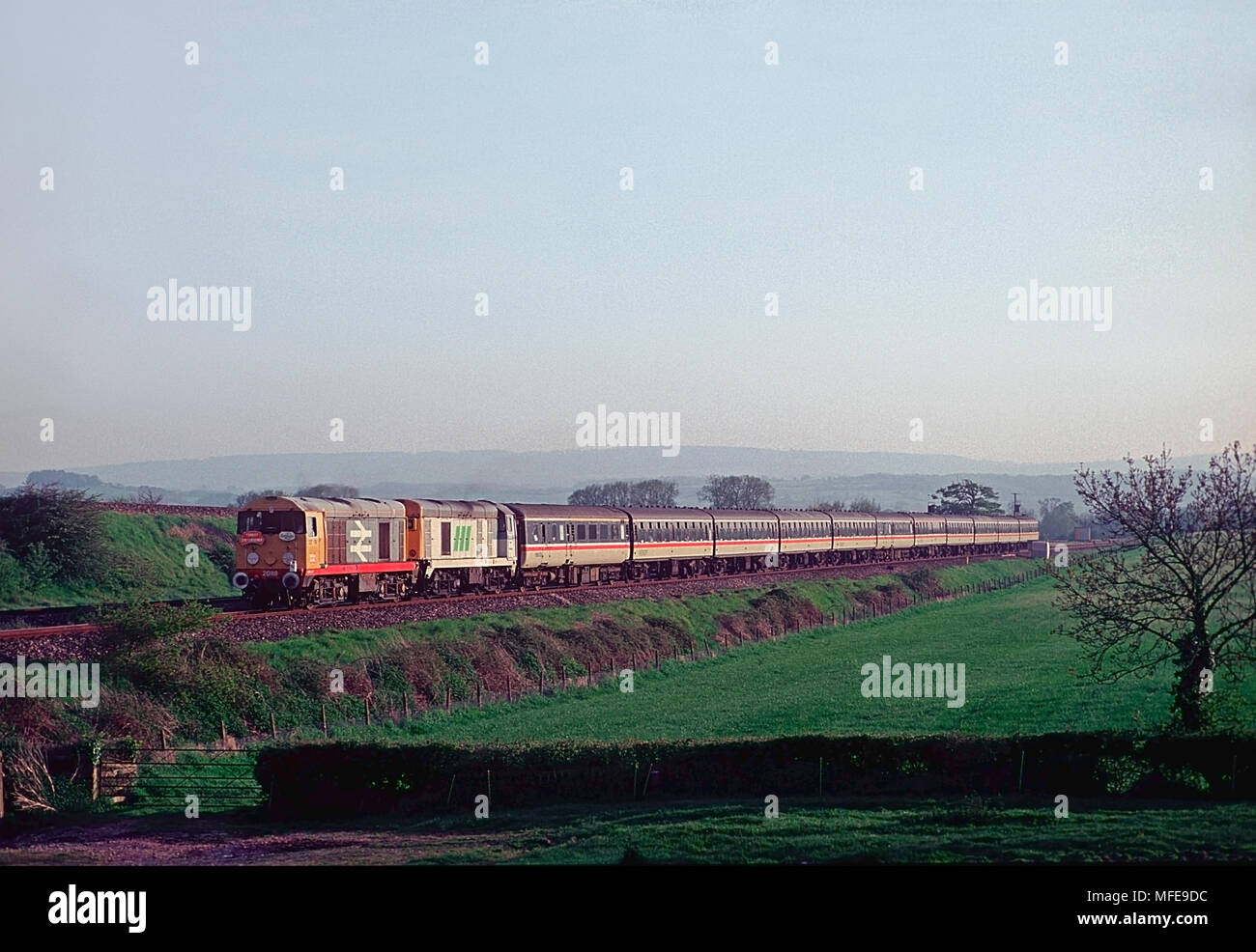 A pair of class 20 diesel locomotives numbers 20118 and 20131 working ...