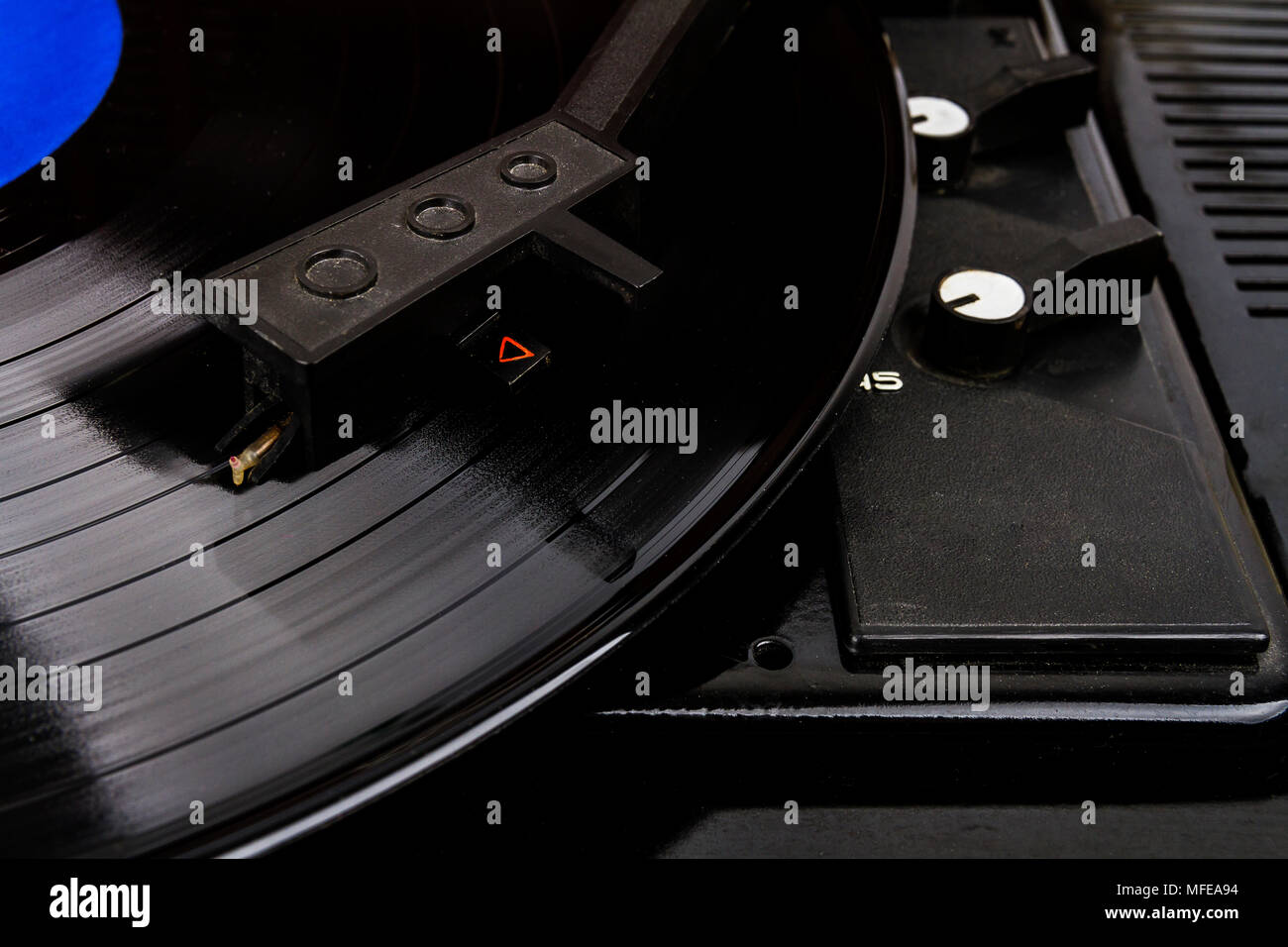 Turntable stylus on a vinyl record. Vintage vinyl record player. Needle ...