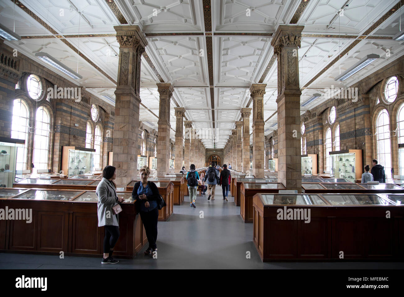 Minerals collection in glass cases at the Natural History Museum in ...