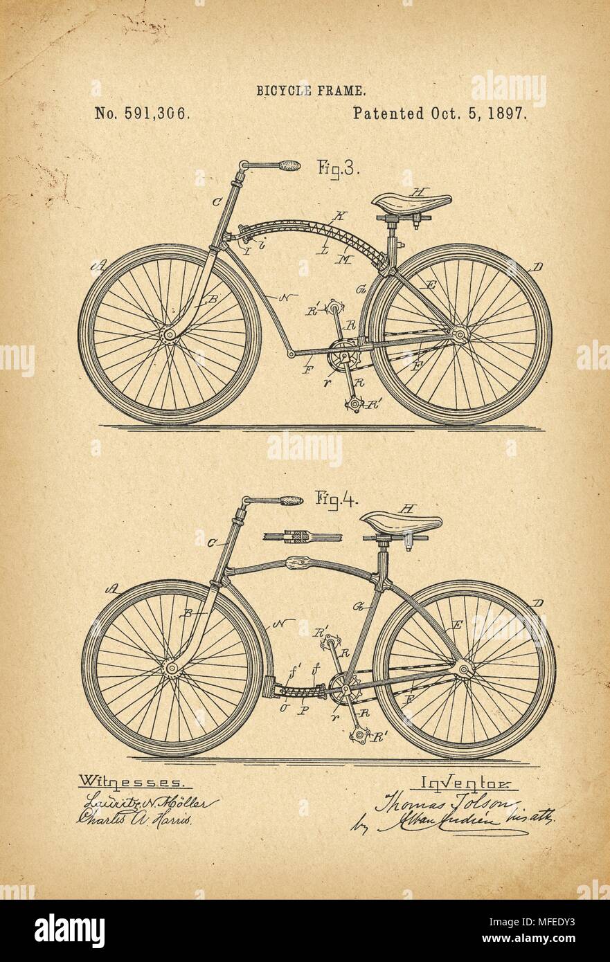 1897 Patent Velocipede Bicycle history invention Stock Photo - Alamy