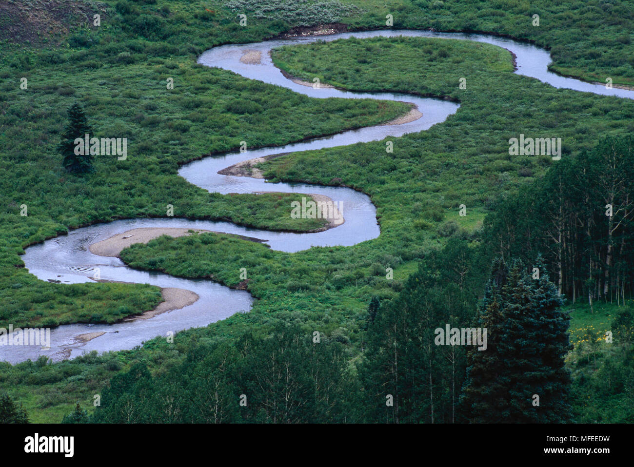 MEANDERING STREAM aerial view Colorado, mid-western USA Stock Photo - Alamy