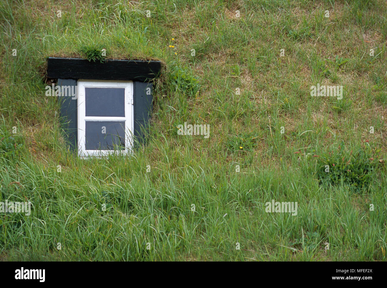 WINDOW in traditional turf building, Iceland. July Stock Photo - Alamy