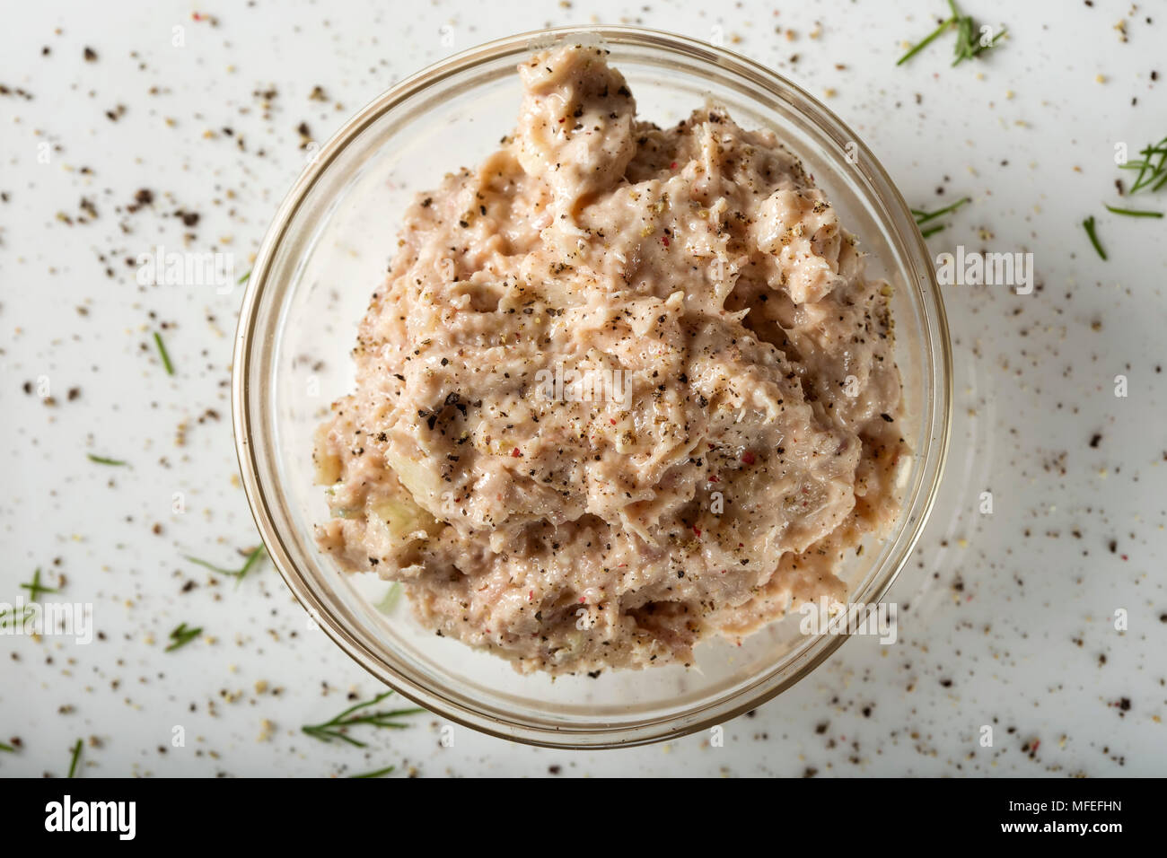 Homemade paste made from tuna fish, butter, onion and ground black ...