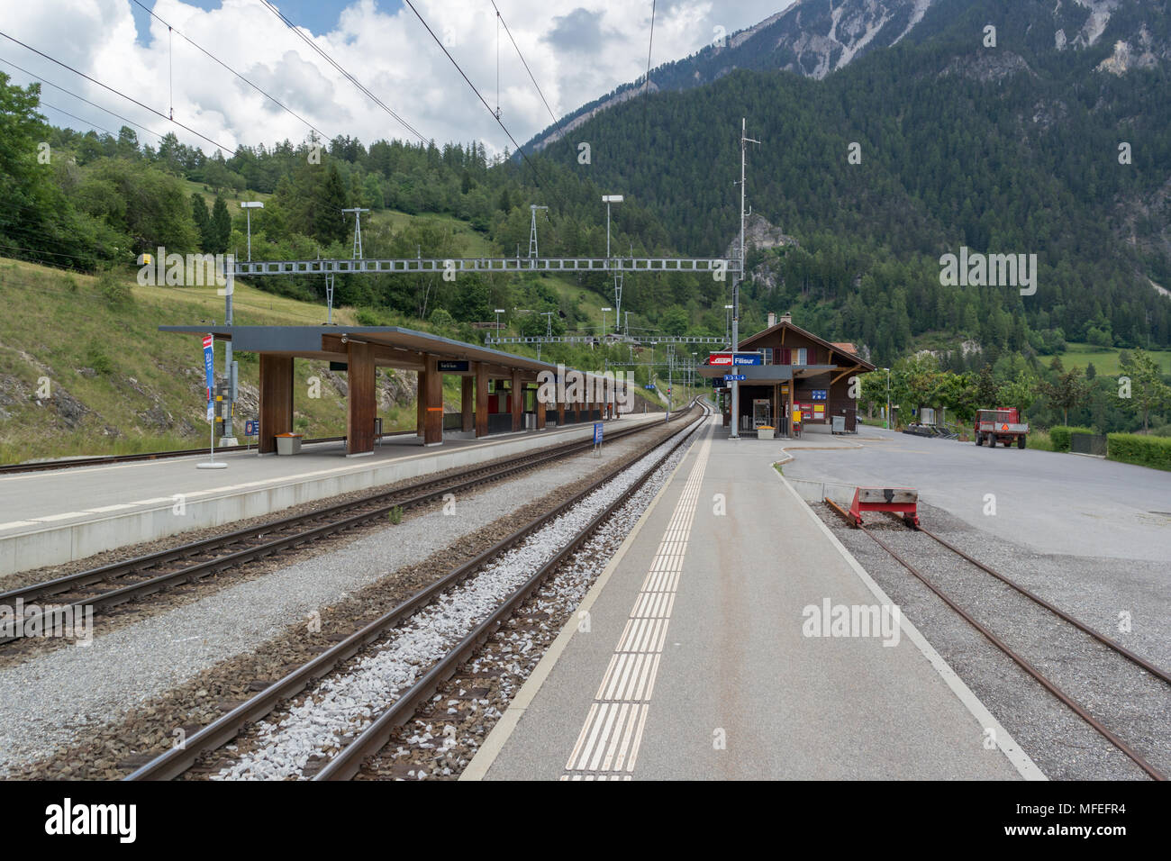 Rhätische Bahn station Filisur. It is located on the Albula Railway ...