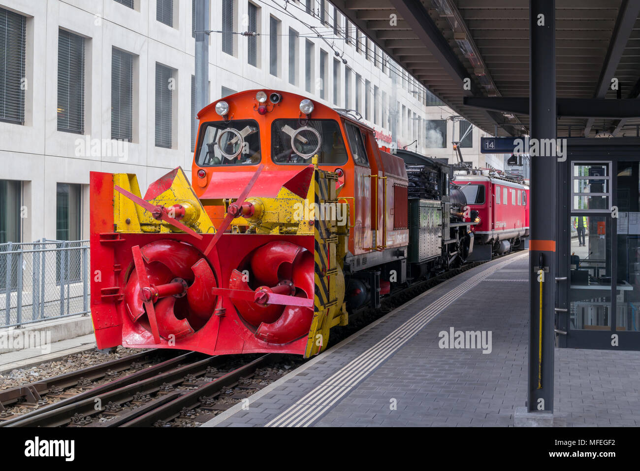 Rare arrangement with snow plough, steam engine and electric locomotive ...