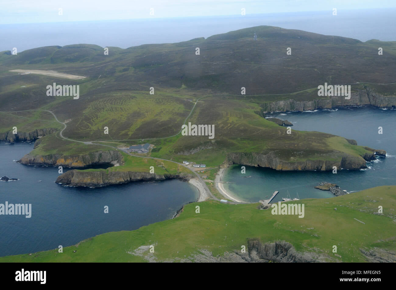 Fair Isle from the air taken from a helicopter Stock Photo - Alamy