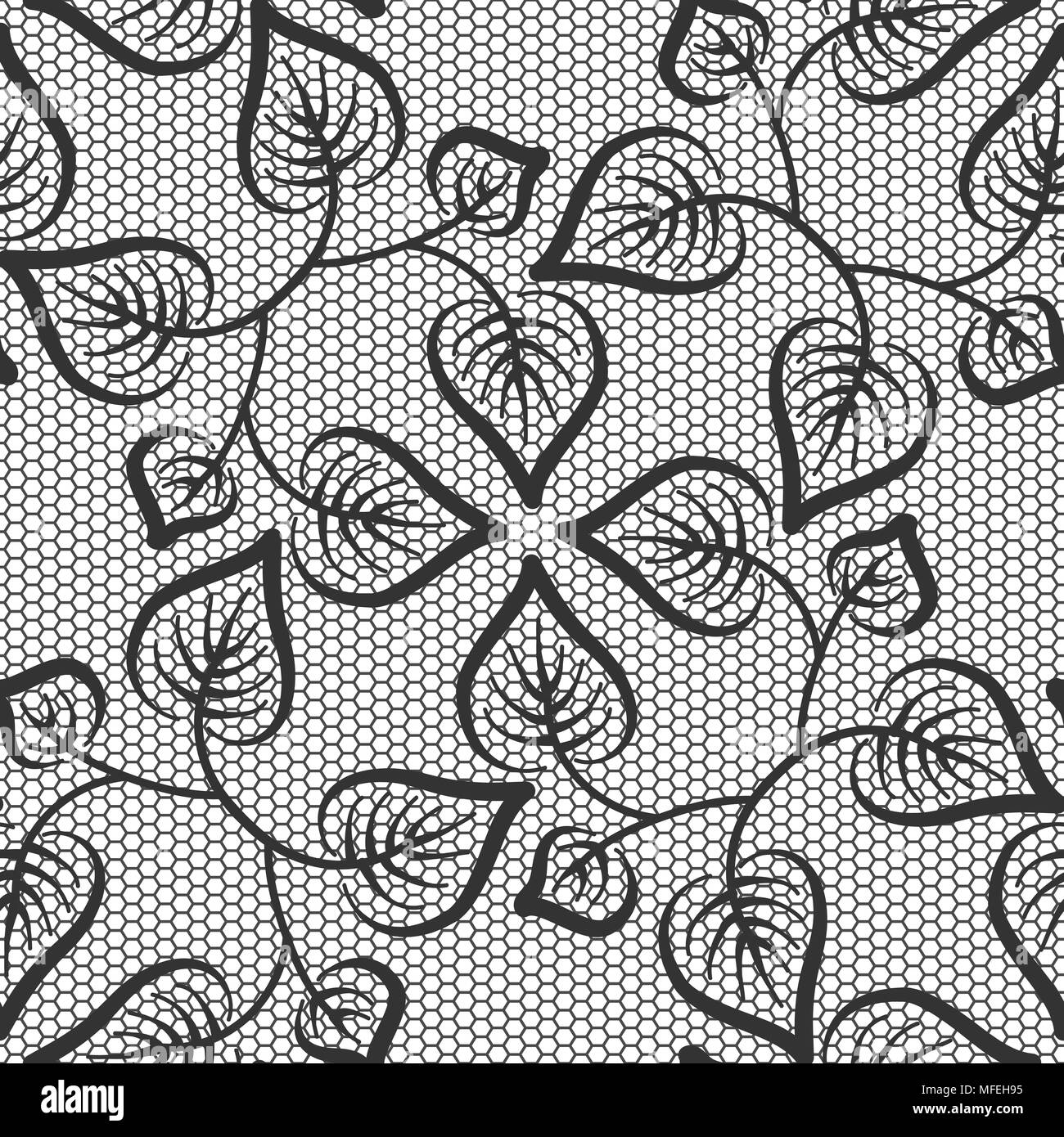 Seamless black leaves lace pattern on white background Stock Vector ...