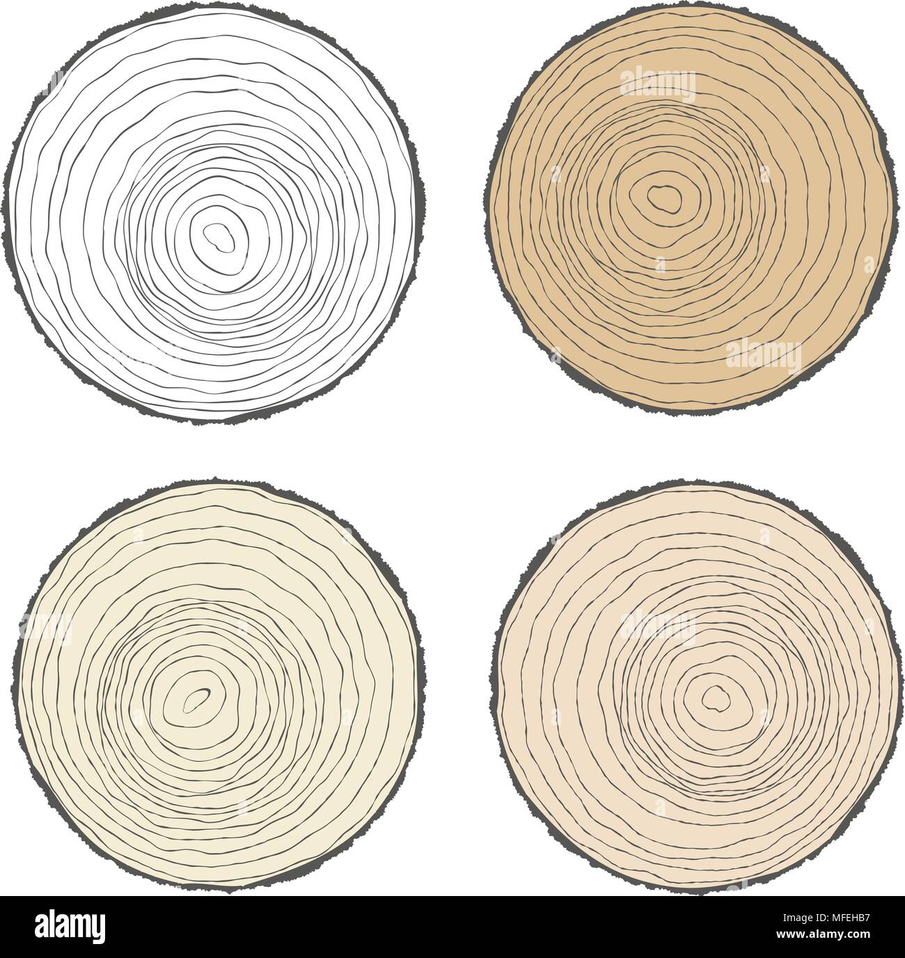 Set of white and brown tree rings, cut tree trunks. Vector illustration ...