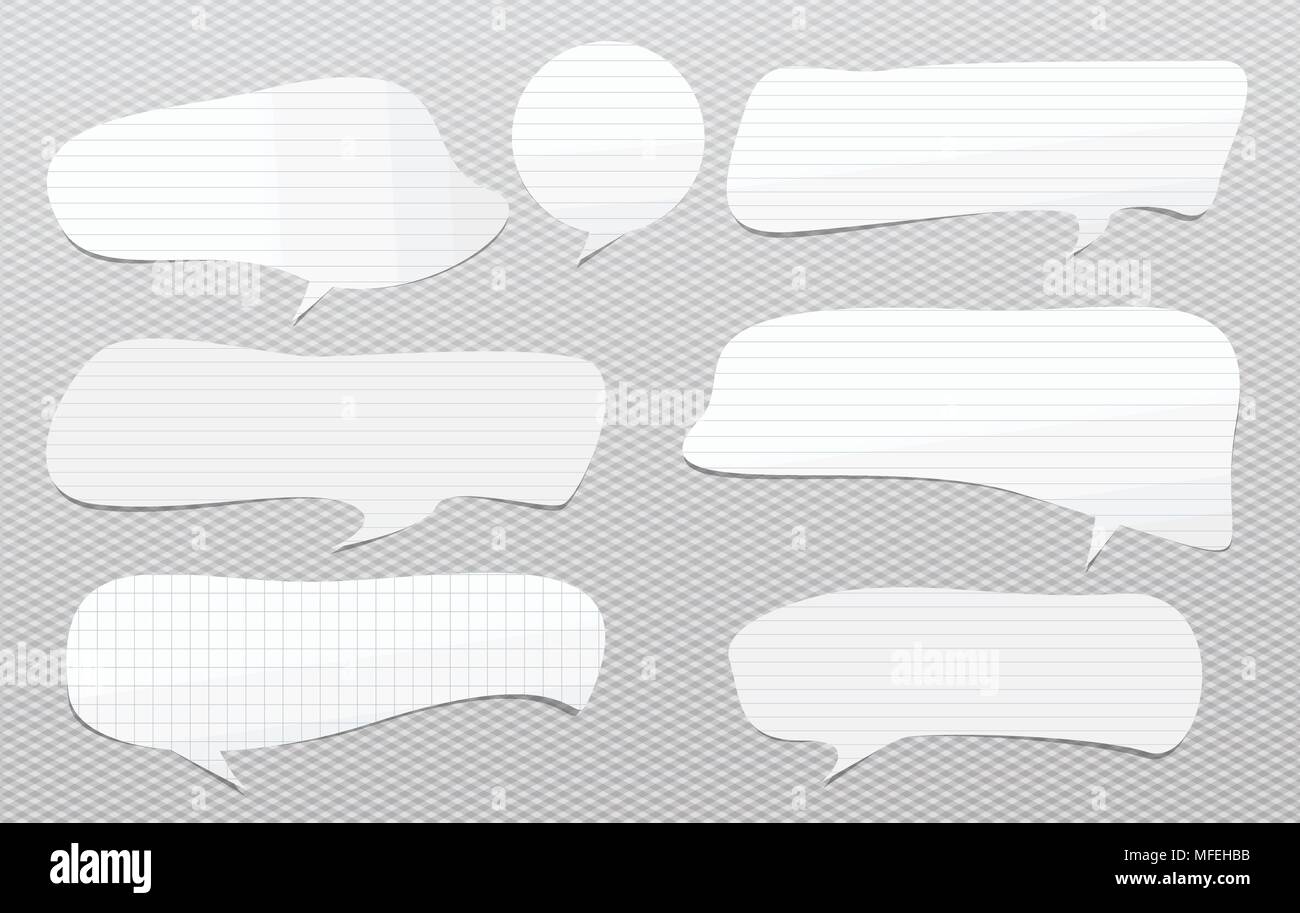 Set of white lined speech paper bubbles for text are on squared ...