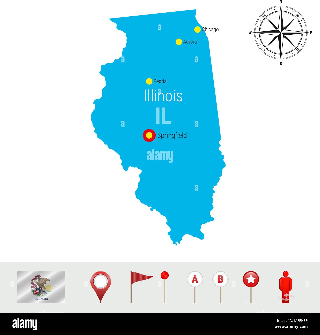 Illinois Vector Map Isolated on White Background. High Detailed ...