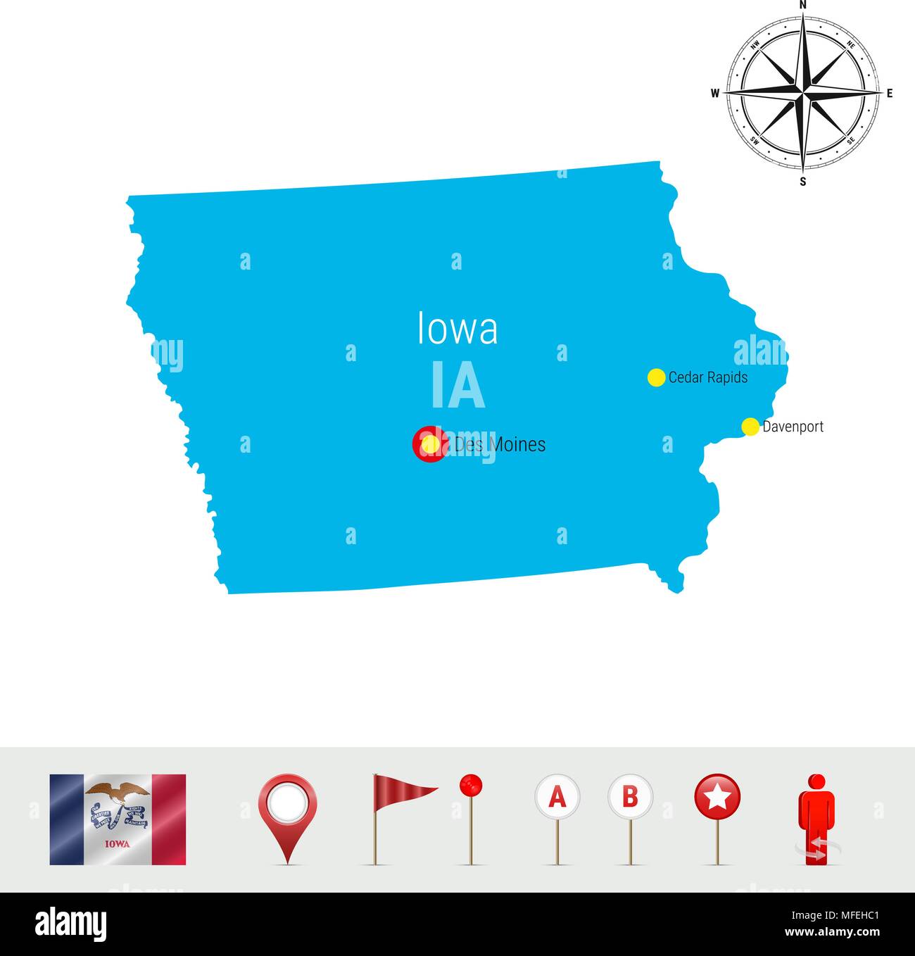 Iowa Vector Map Isolated on White Background. High Detailed Silhouette ...