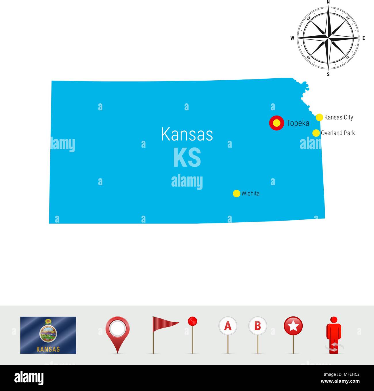 Kansas Vector Map Isolated on White Background. High Detailed ...