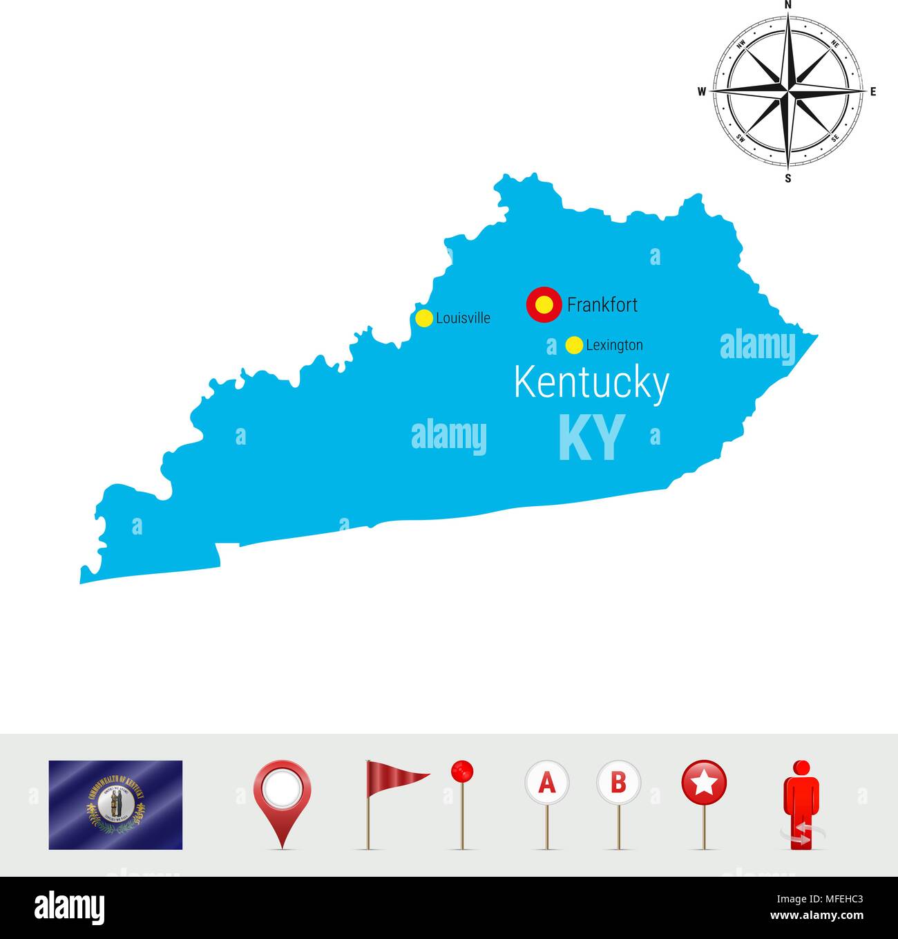 Kentucky Vector Map Isolated on White Background. High Detailed ...