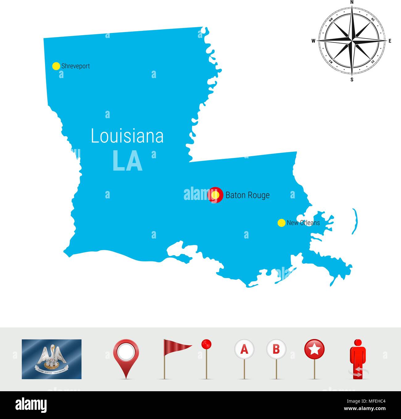 Louisiana Vector Map Isolated on White Background. High Detailed ...
