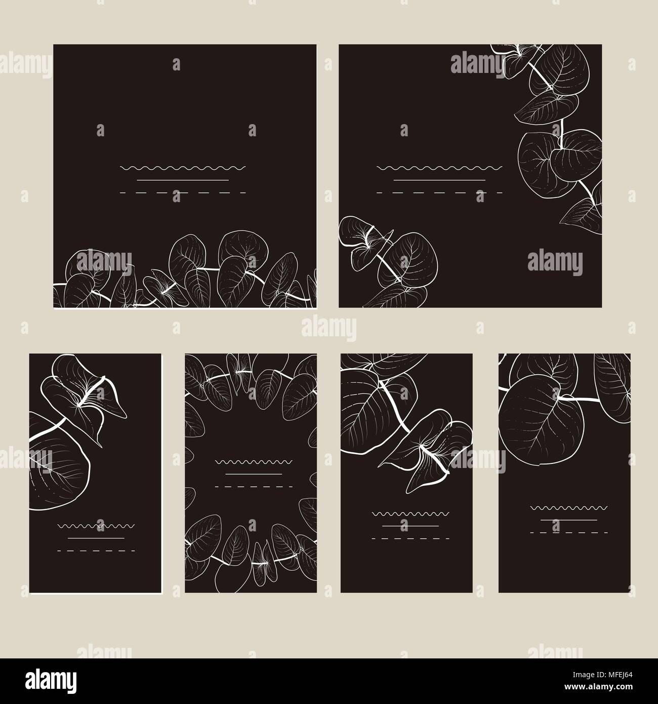 Set of artistic creative universal cards. Hand Drawn textures. Wedding ...