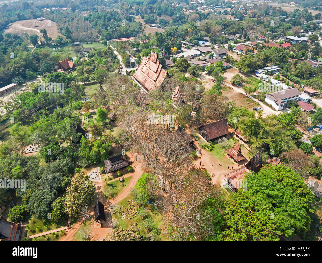 Aerial view of Black House - Baan Dam museum, Chiang Rai, Thailand ...