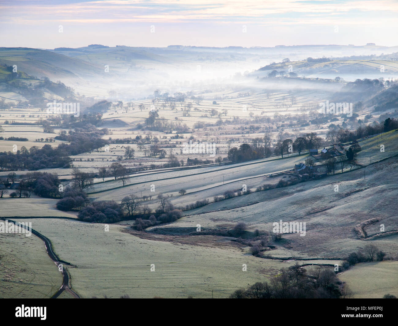 Mist in the Upper Dove Valley, Peak District National Park Stock Photo ...