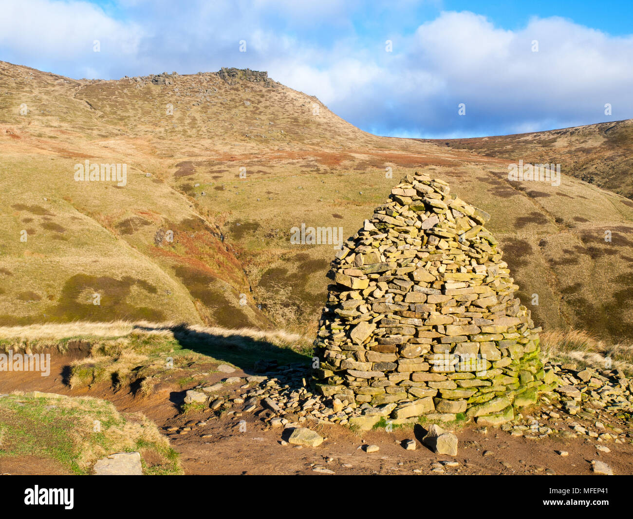 Cairn on the Jacob's Ladder path, Kinder Scout, Peak District National ...
