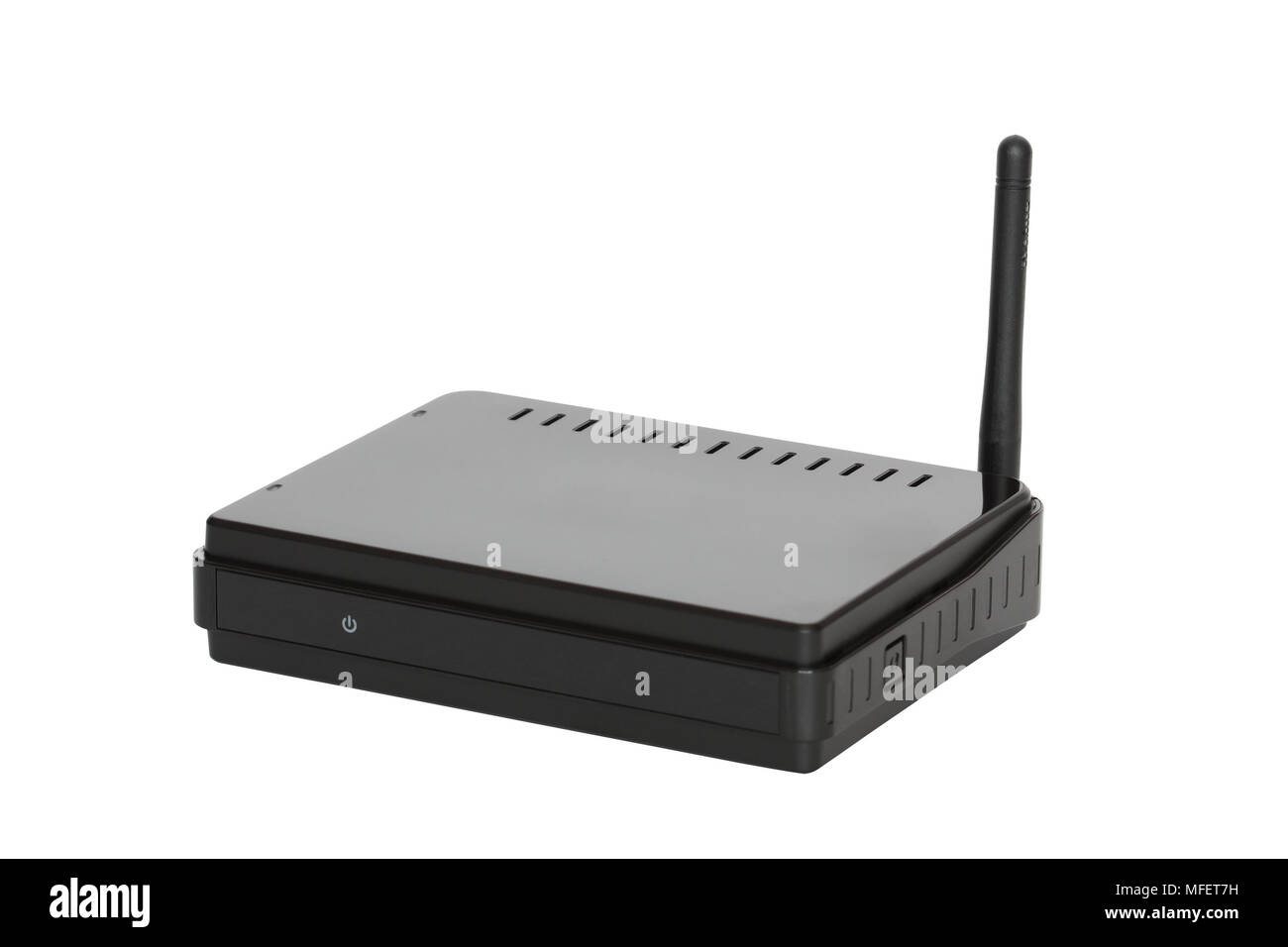 Black wireless router isolated on white background with clipping path ...