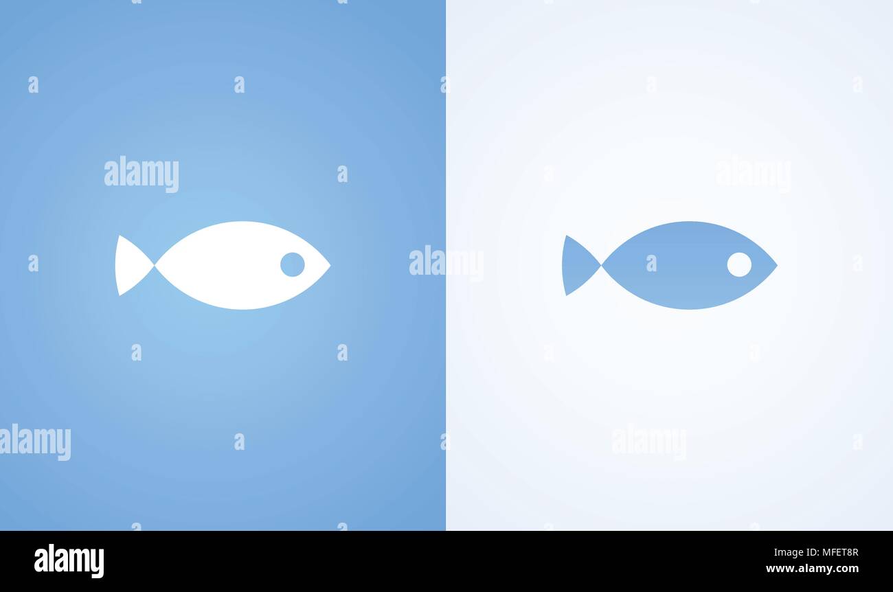 Sign of fish on white and blue backgrounds, Vector Symbol of Sea Food ...