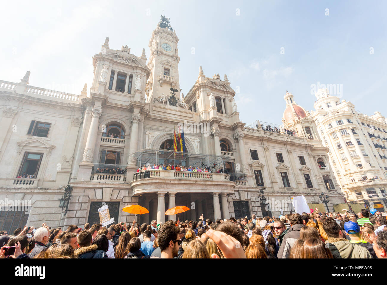 Valencia/Spain - March 17, 2015: A balcony at the Ajuntament de ...