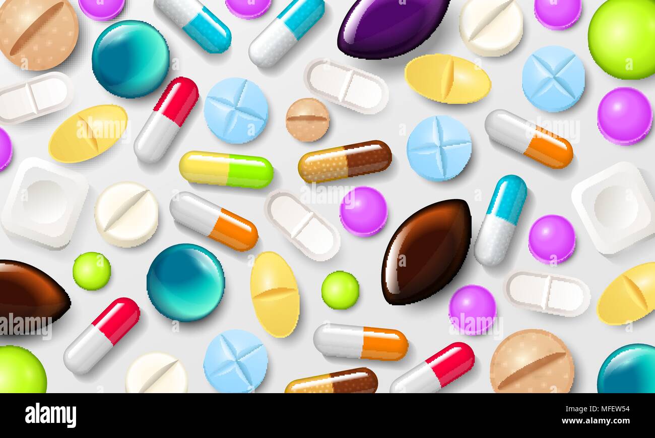 Pills background. Vitamin tablets for good health and antibiotic ...