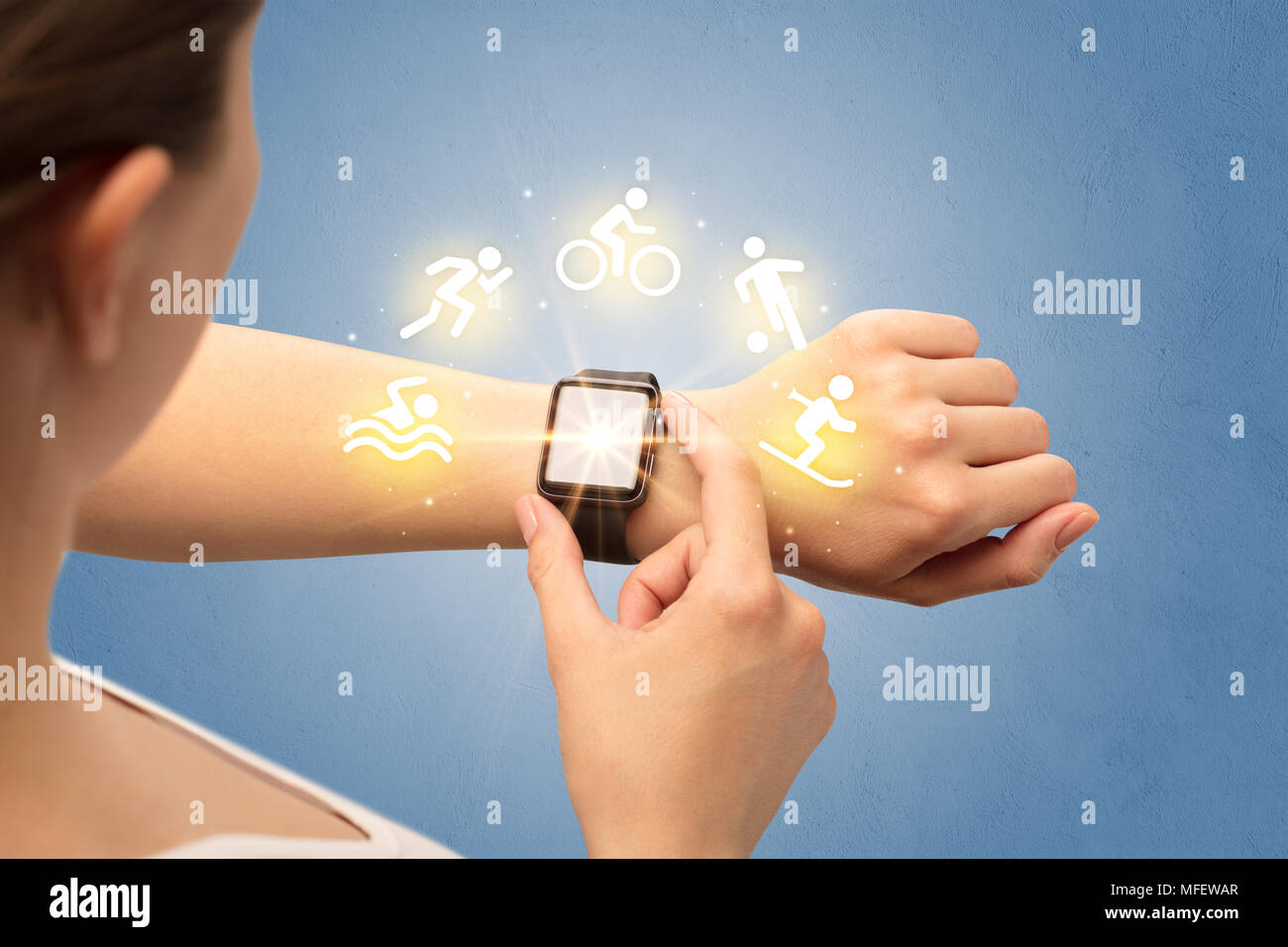 Female hand with smartwatch and sport concept Stock Photo - Alamy