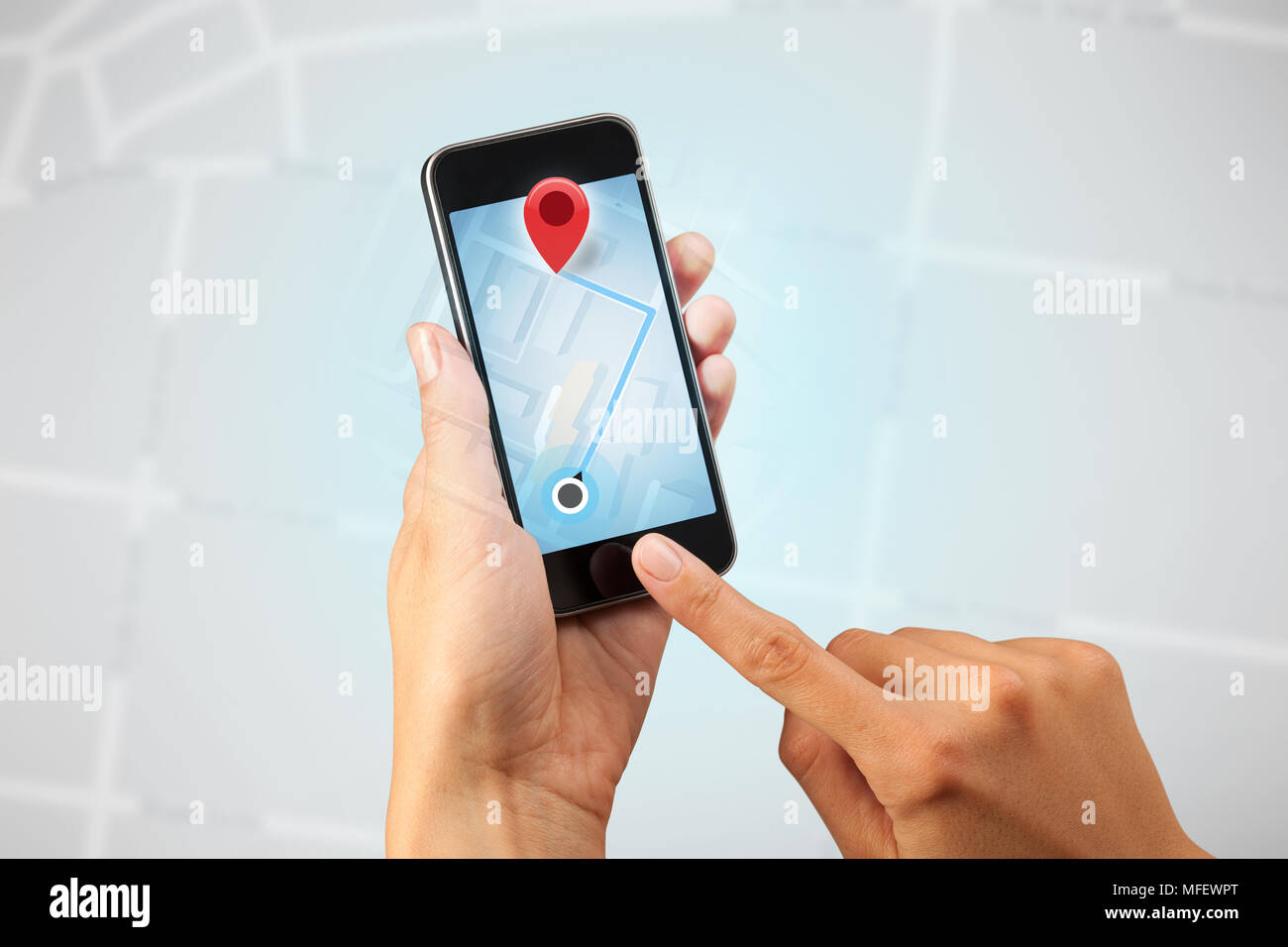 Female fingers touching smartphone with map Stock Photo - Alamy
