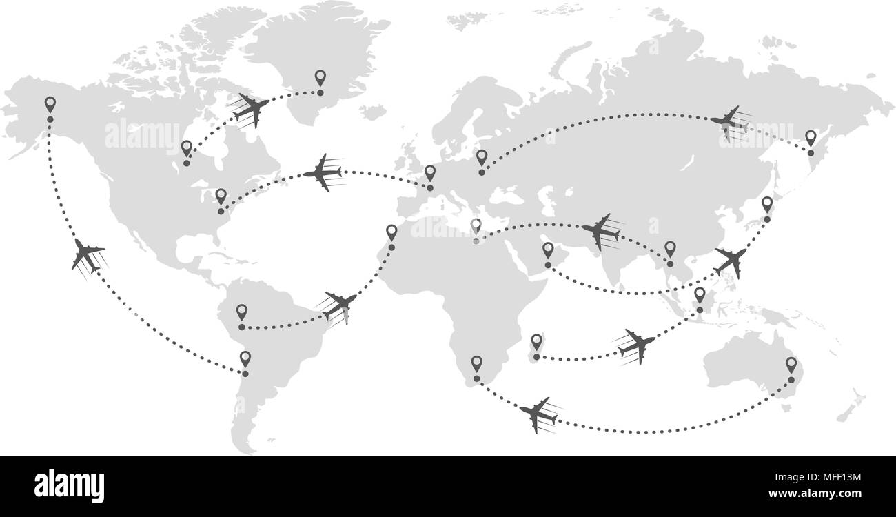 Flight route map Black and White Stock Photos & Images - Alamy