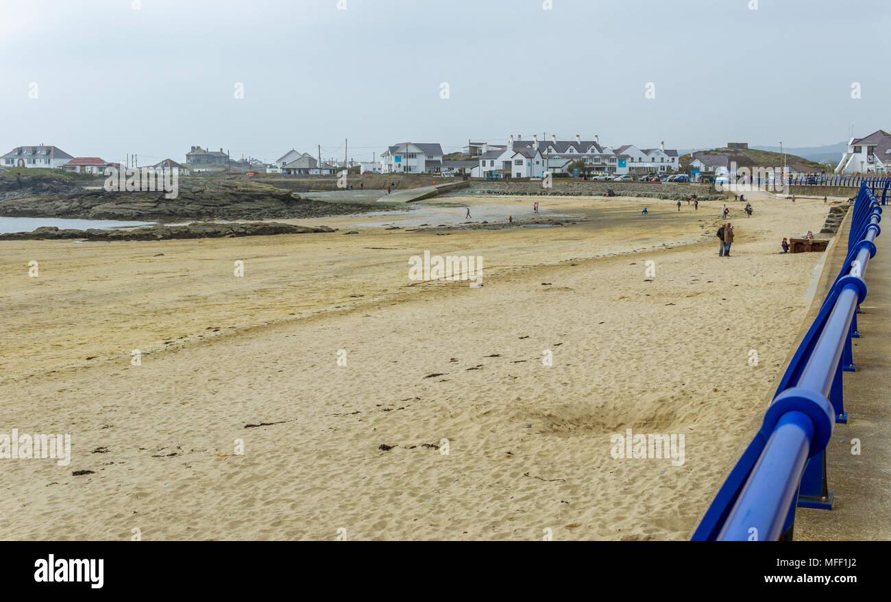 A view of the beach at Trearddur Bay on an overcast spring day Stock ...