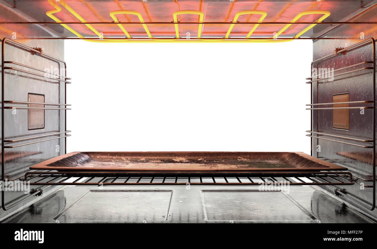 A view from inside a hot operational household oven looking out the ...