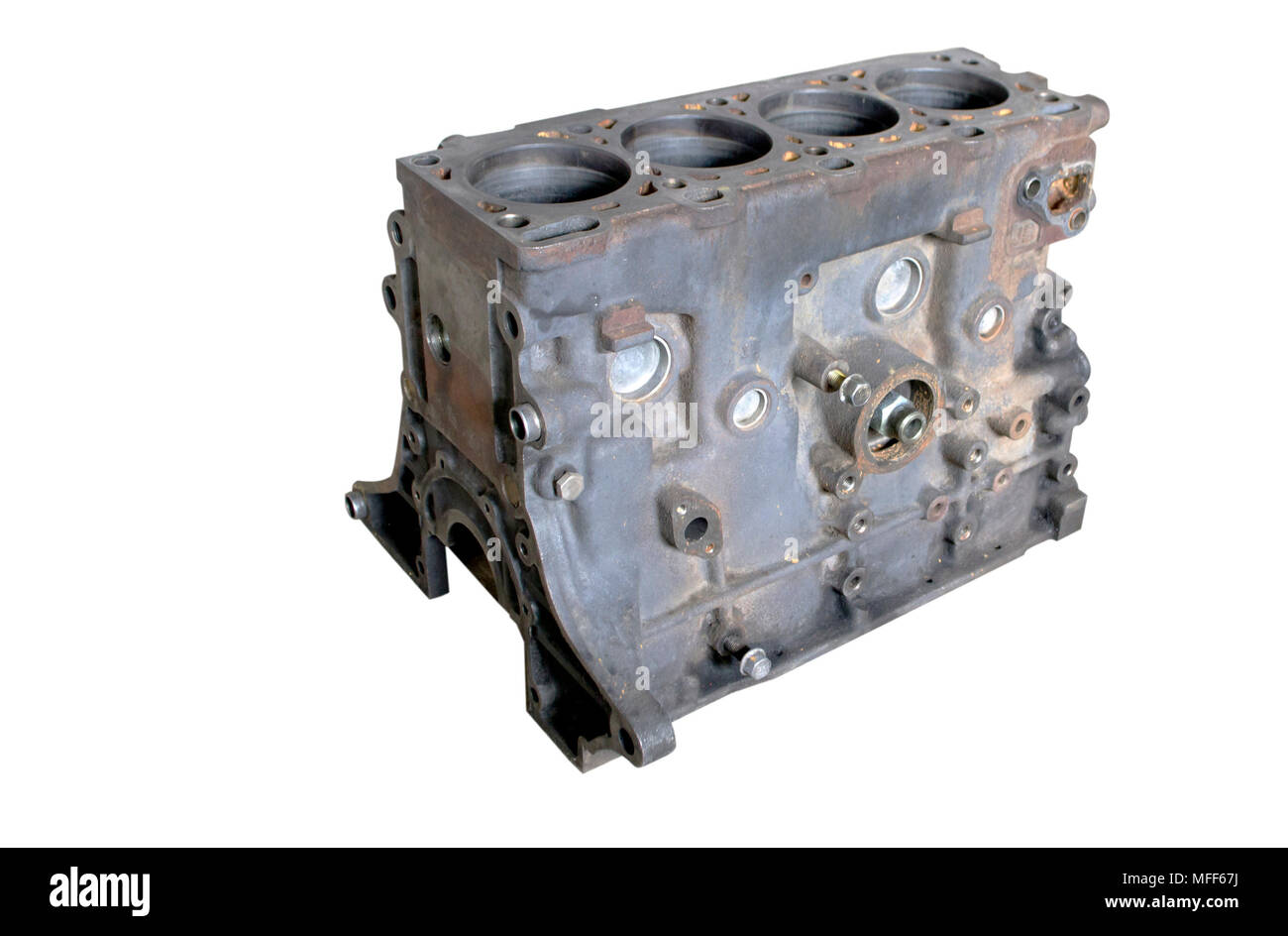 Disassembled diesel engine for repair. The cylinder block is clean ...