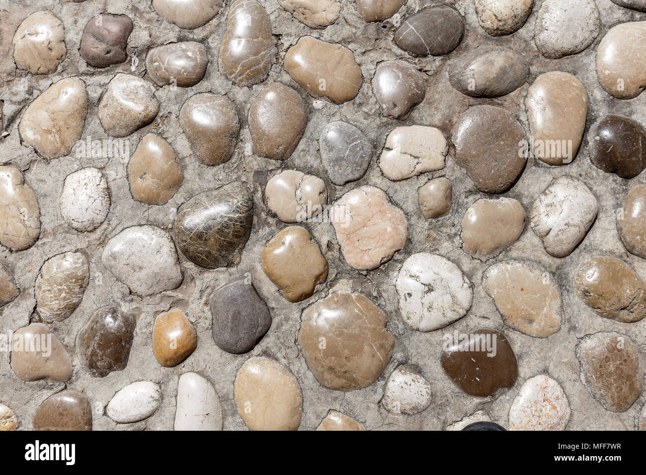 Round stones in concrete, stone arrange inside floor background Stock ...