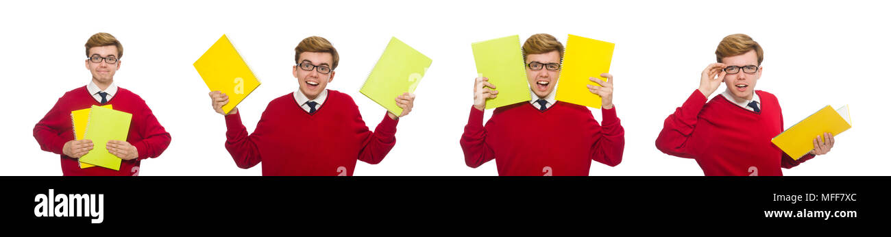 Student with paper isolated on white Stock Photo - Alamy