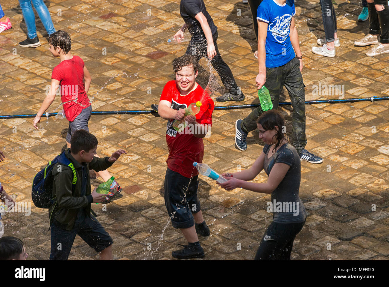 Lviv , Ukraine - April 09 2018: Сelebrations Wet Monday, a Ukrainian ...