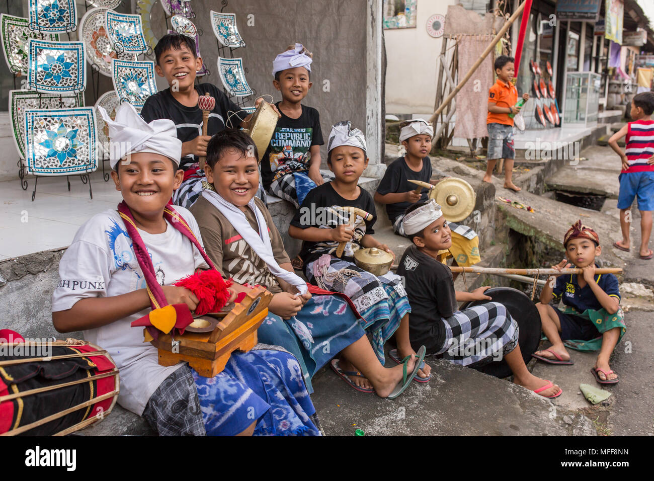 Bali, Indonesia - September 16, 2016: Balinese kids playing Barong ...