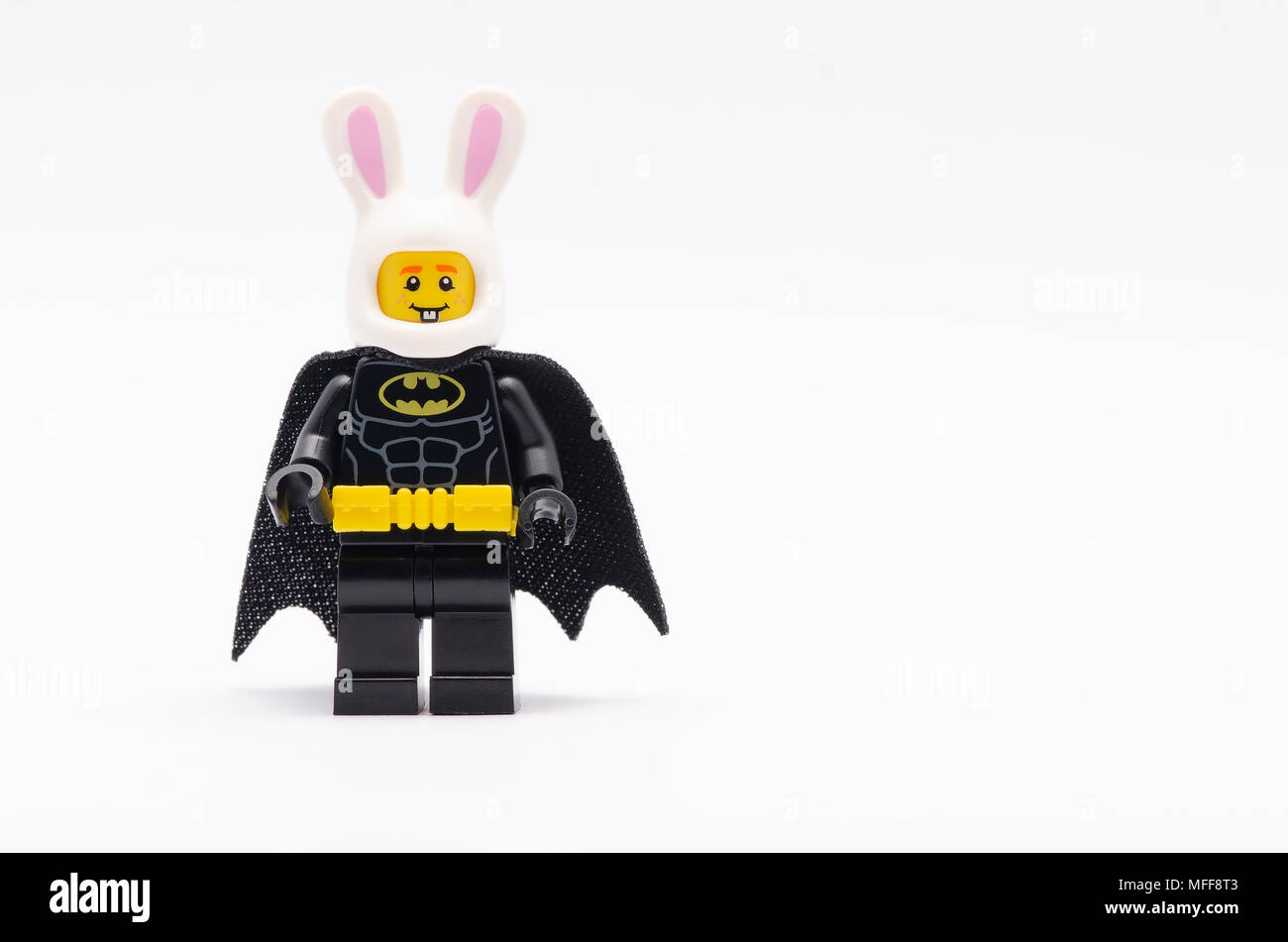 mini figure of batman wearing bunny helmet . Lego minifigures are ...