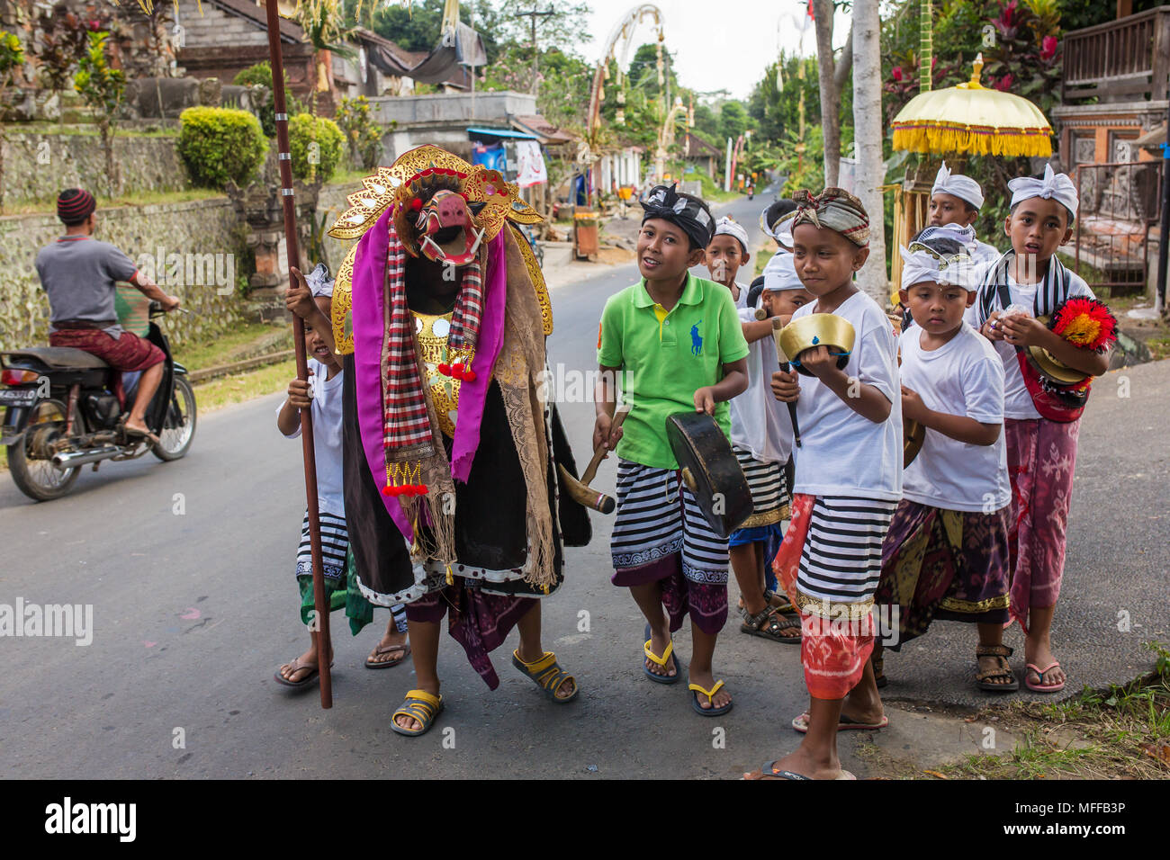 Bali, Indonesia - September 7, 2016: Balinese kids playing Barong ...